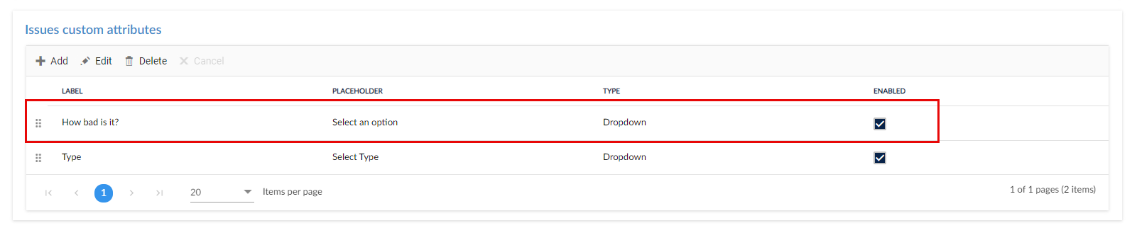 Custom fields for issues and incidents